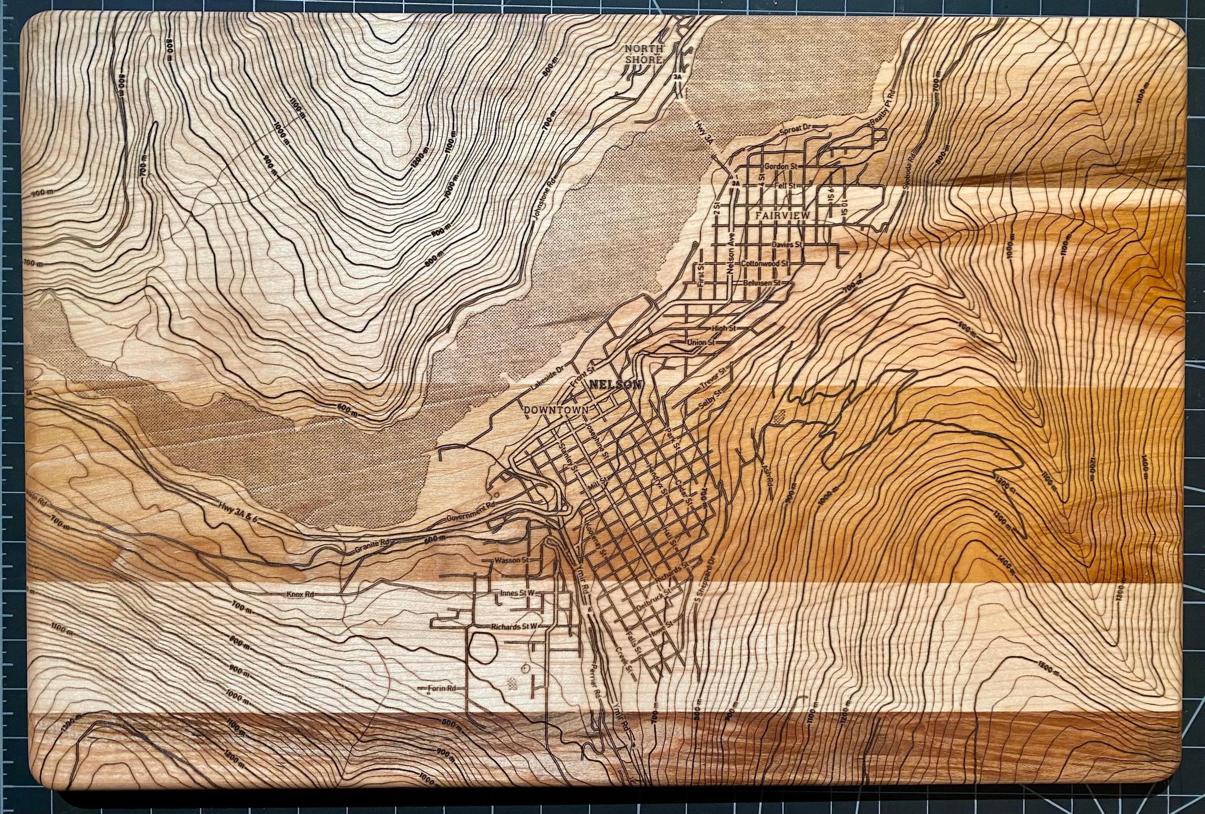Custom Topographic Maps on Cutting Boards | The Cut & Etch