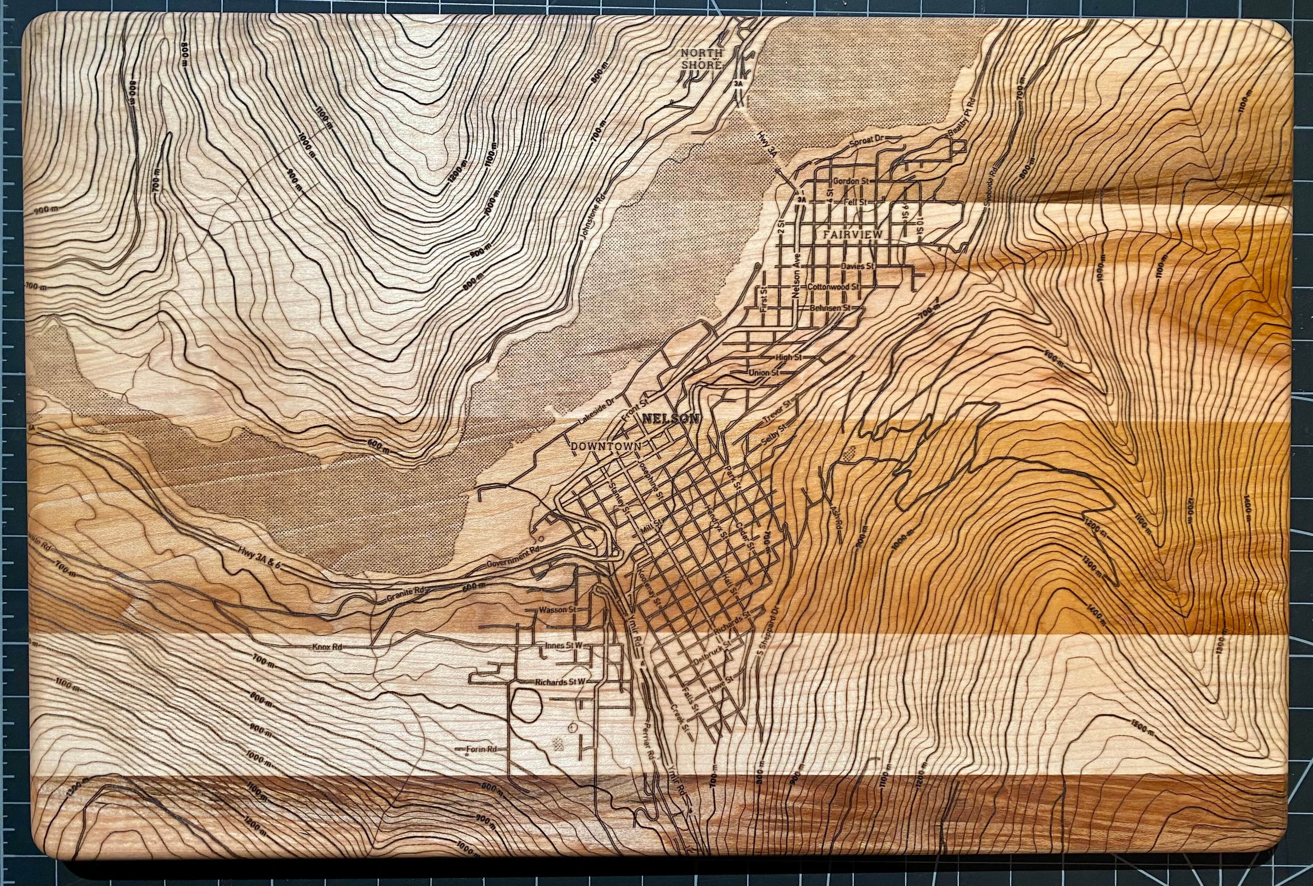 Custom Topographic Maps on Cutting Boards | The Cut & Etch